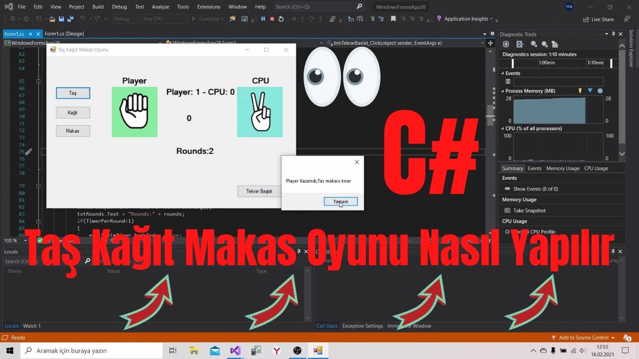 C# ile Taş Kağıt Makas Oyunu Nasıl Yapılır - YouTube