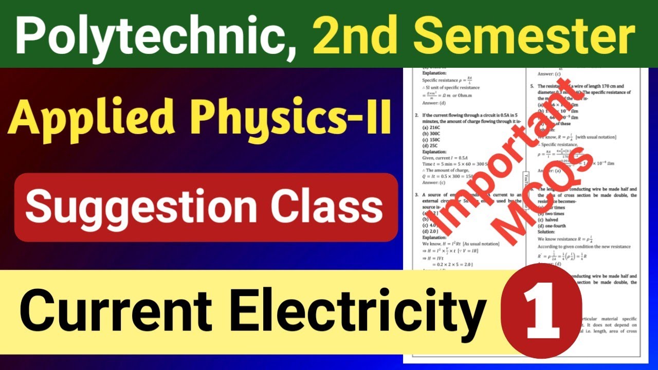 Current Electricity (Part-1) | Applied Physics-II Suggestion | 2nd Semester Polytechnic ...