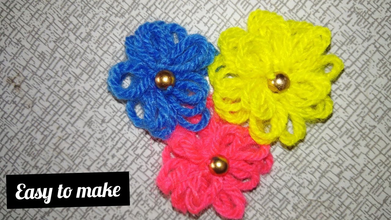 How to make woollen thread flower/DIY woollen thread flower easy to ...