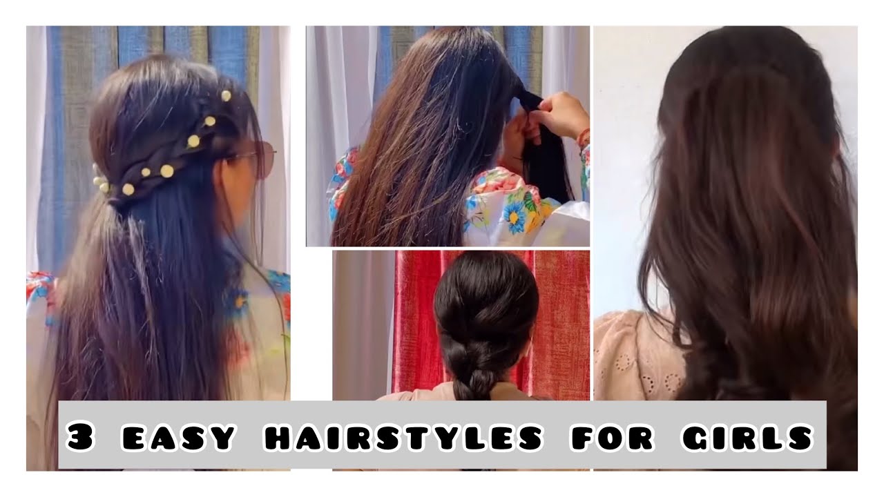 3 easy hairstyle for college students/ hairstyle for girls/Long hair ...
