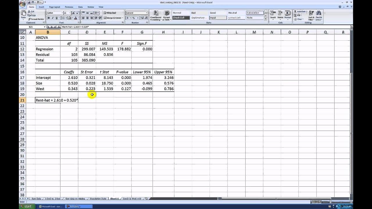 Parallel Lines Regression Analysis using Excel l2007 - YouTube
