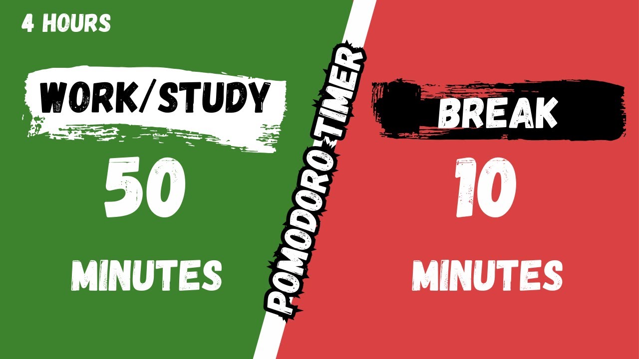 50/10 Pomodoro Timer 4 Hours Timer No Music Solid Color Background 50 ...