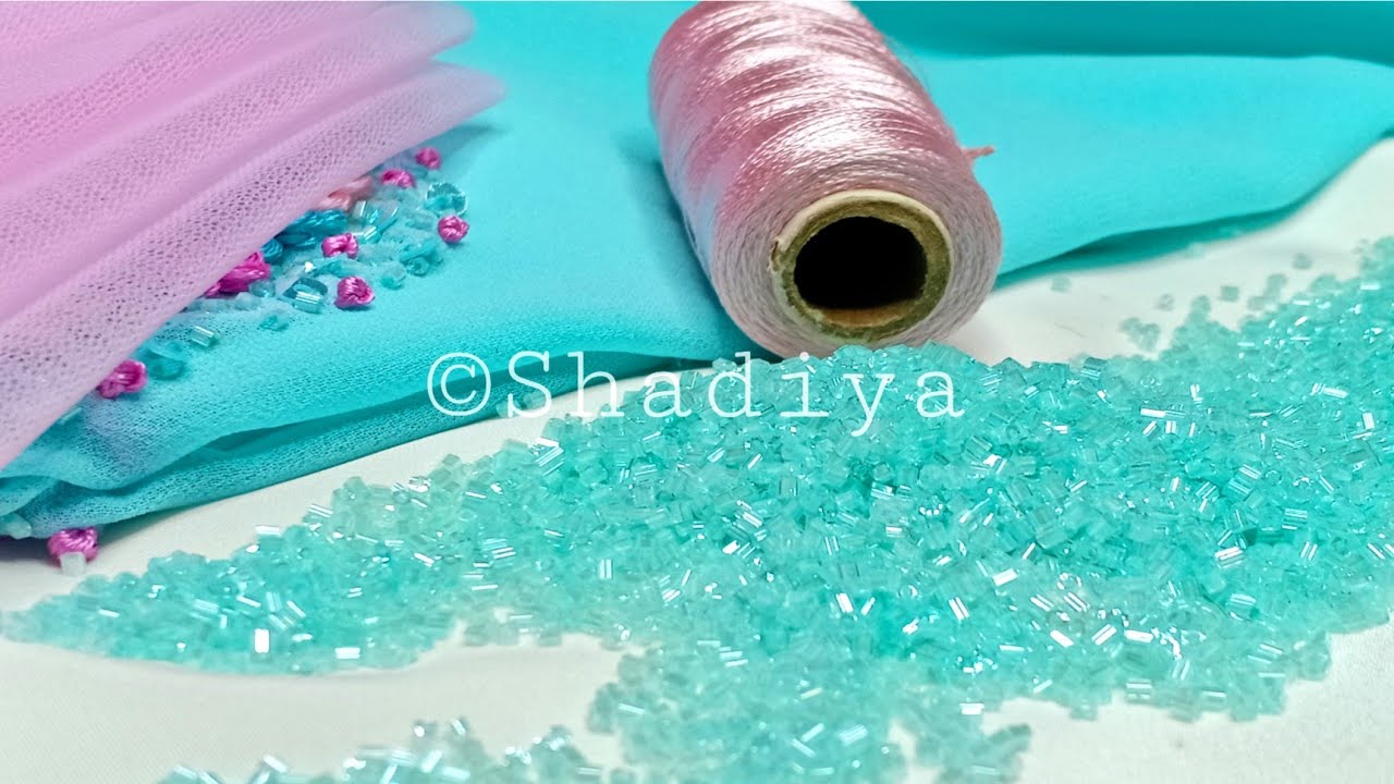 Ring knot flower embroidery on sky blue Georgette fabric|hand ...
