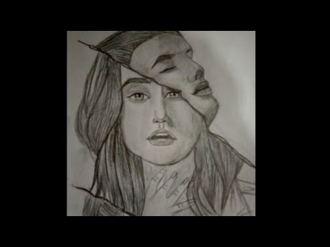 Easy way to draw a double face sketch||Sad couple sketch - YouTube