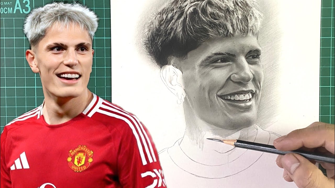 Portrait drawing with graphite pencil Alejandro Garnacho Manchester ...