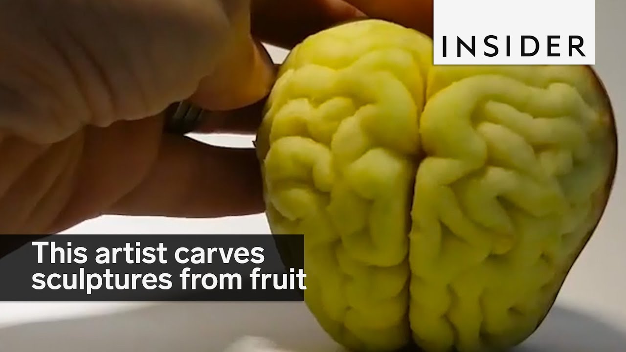 This artist carves sculptures using fruits - YouTube