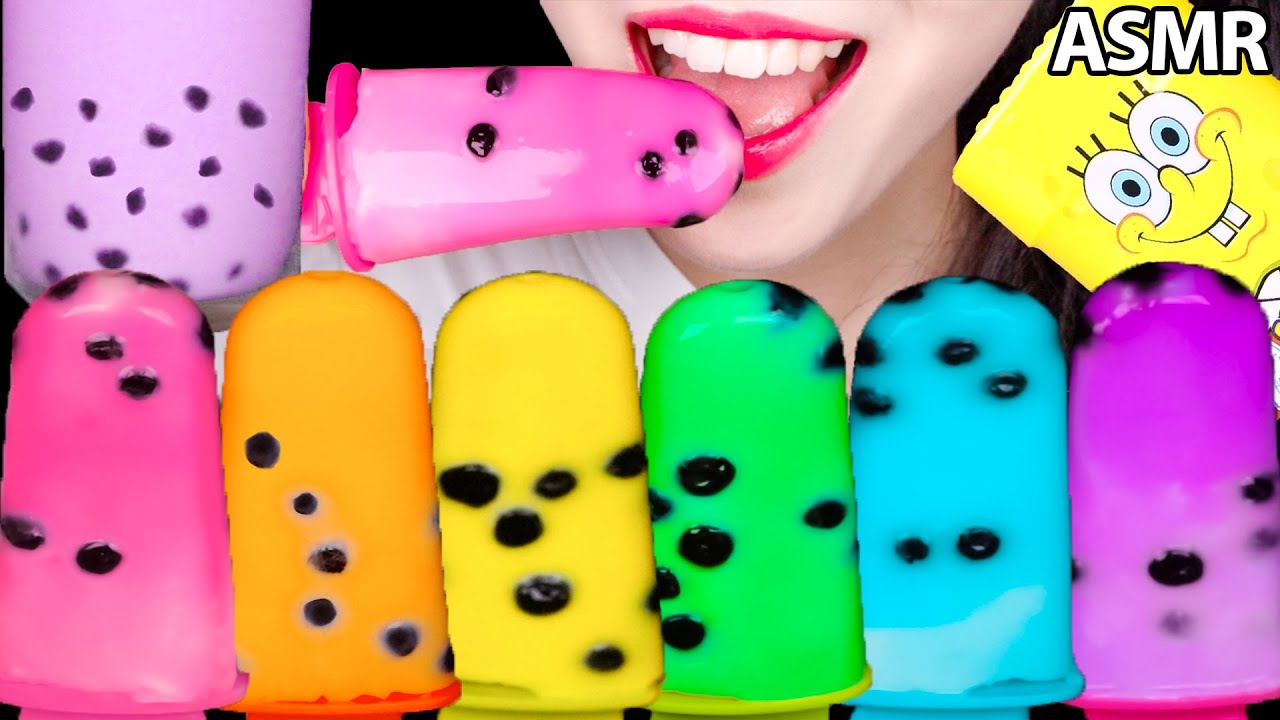 ASMR RAINBOW BOBA BUBBLE TEA POPSICLE JELLO🌈, TAPIOCA PEARLS, TARO MILK ...