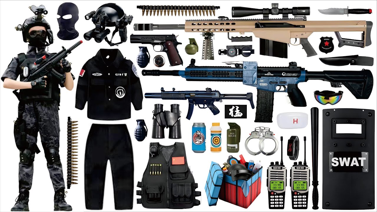 Unpacking Special Police Weapon Toy Set, AWM Sniper Rifle, M4 Assault ...