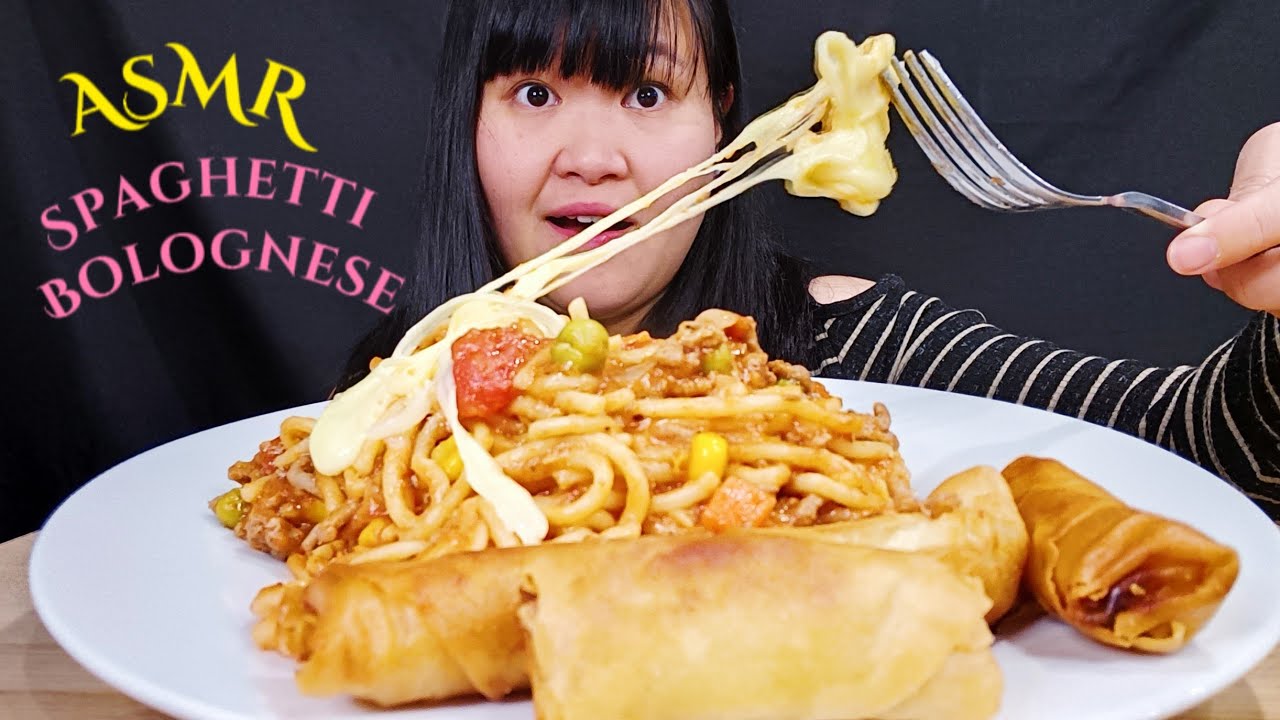 ASMR Spaghetti Bolognese/Mozzarella cheese/Spring Rolls - YouTube