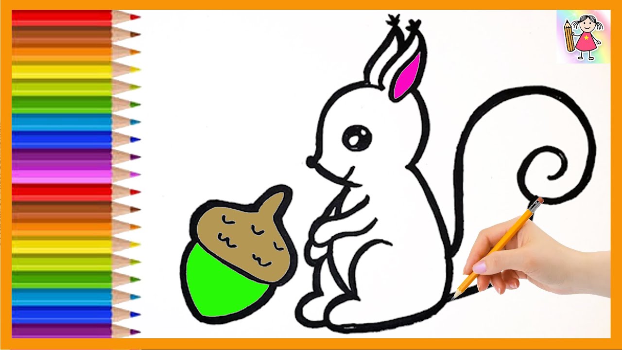How to draw and coloring squirrel for kids🌈Cara menggambar tupai ...