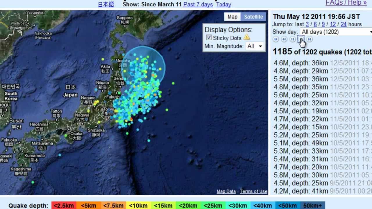Japan Earthquake Map - 1203 Japan Earthquakes from March 11-May 16 ...