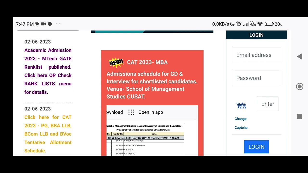 cusat MBA Admission 2023 schedule - YouTube