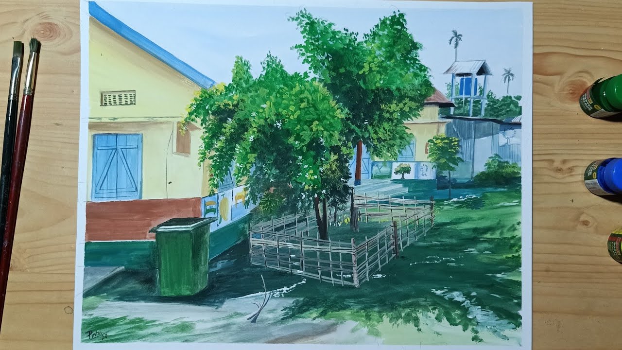 Realistic landscape painting with Poster colour - YouTube