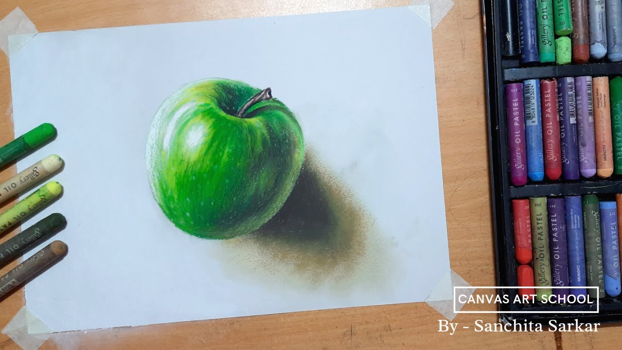 How to Draw a Green 3D Apple with oil pastels || Canvas Art - YouTube
