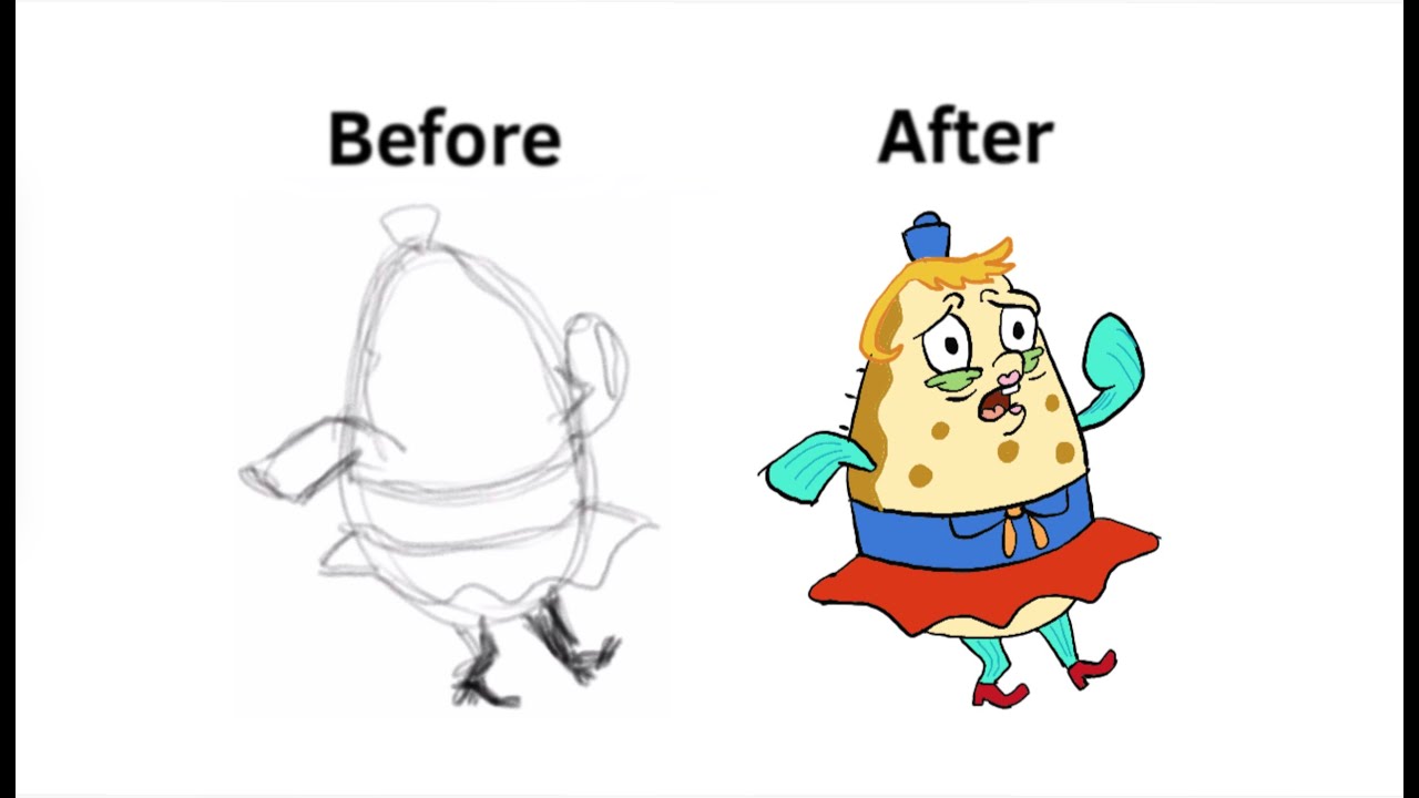 How To Draw scared Mrs. Puff from Spongebob - YouTube