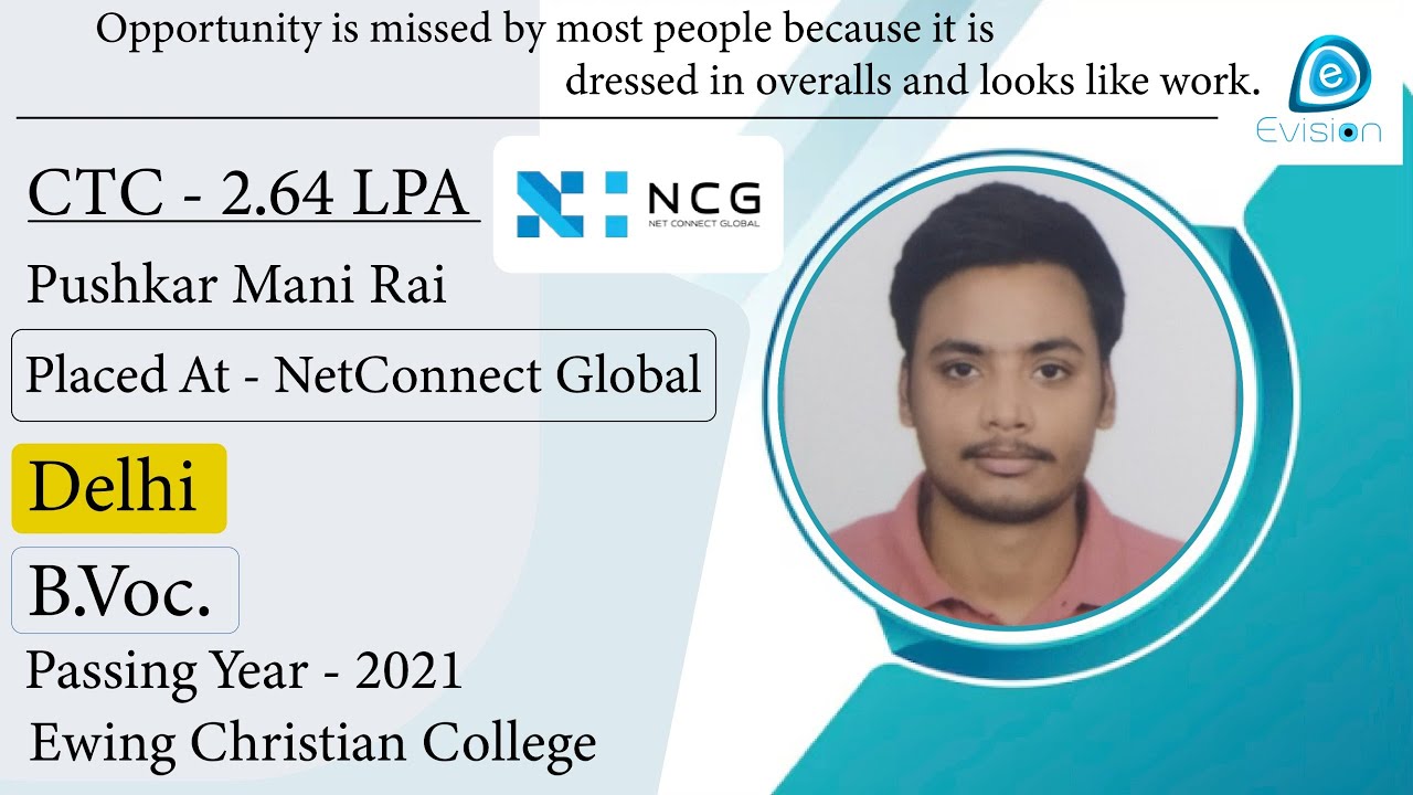 Congrats, Pushkar | Selected in NetConnect Global | 2.64 LPA | B.Voc ...