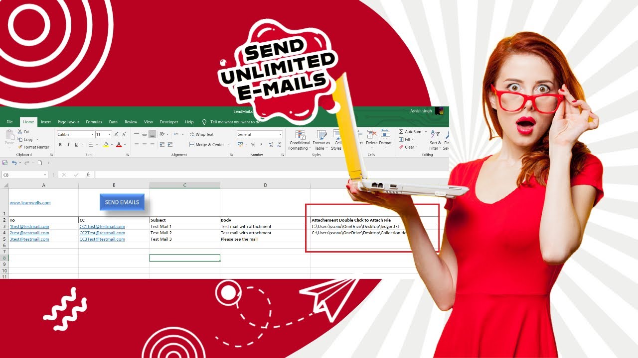 Send Unlimited Emails With Attachments From Excel Learnwell Youtube