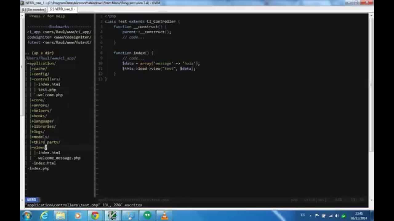 Codeigniter with vim and vim-snipmate - YouTube