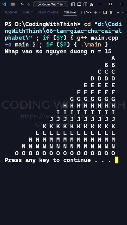 Lập Trình C++ - Tam giác các chữ cái alphabet - Coding With Thinh #shorts - YouTube