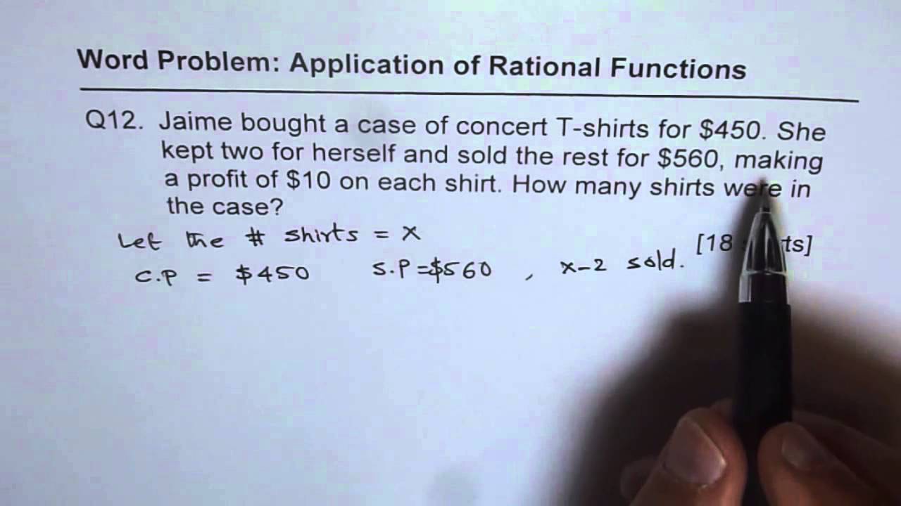 Q12 Cost of T Shirts Rational Function Application - YouTube