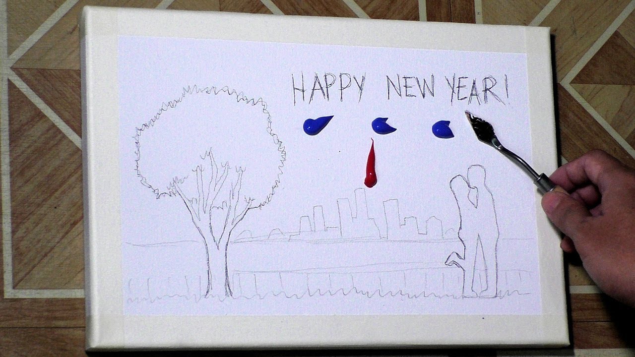 EASY PAINTING #7 | Happy New Year 2020 with Couple and Fireworks ...