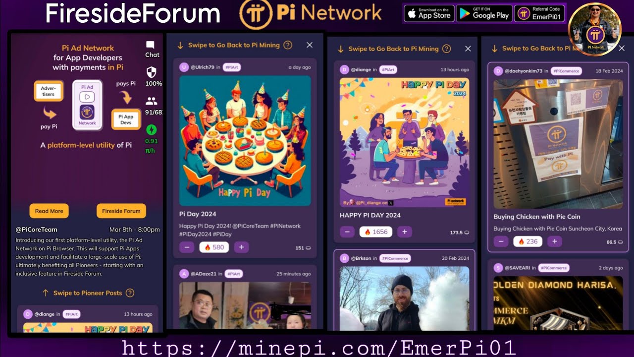 The Pi Network's Fireside Forum is now inter-connected & Showing on the Pi Mining App Homescreen ...