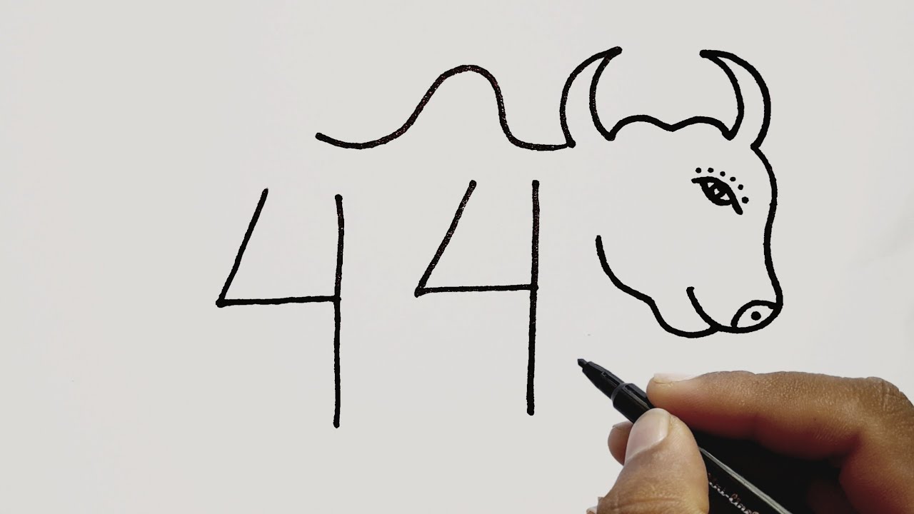 How To Draw Ox From 44 Number l Drawing Pictures l Ox Drawing Easy l ...