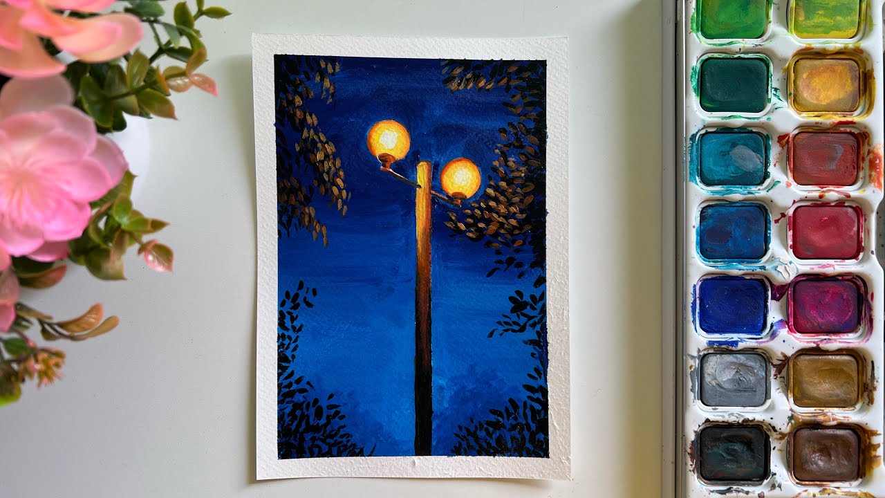 Street light acrylic painting | step by step tutorial for beginners # ...
