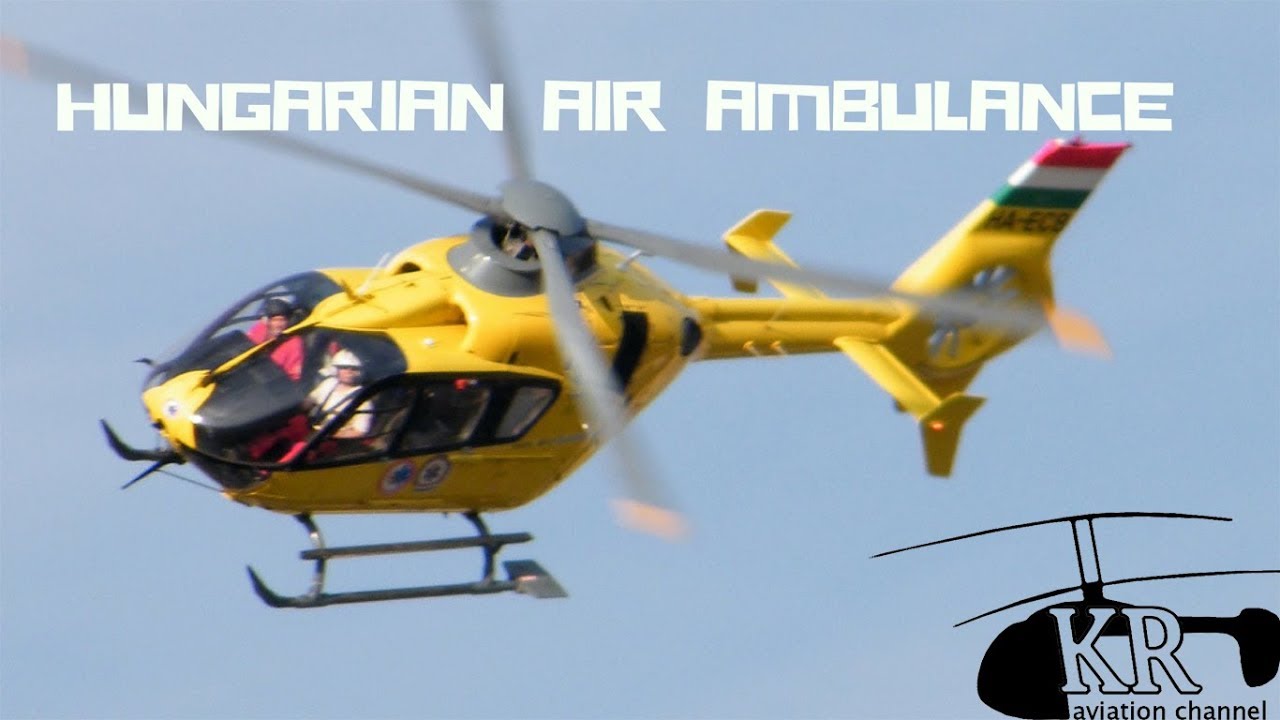 Air Ambulance helicopter landing - Eurocopter EC-135 at Pécs hospital ...