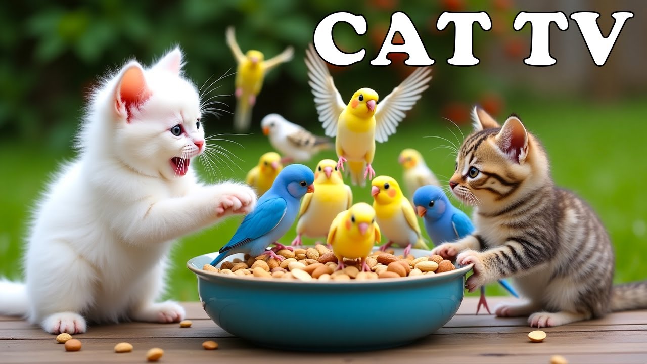 4K CAT TV😸📺 Hang Out with Little Birds For Dinner 🦜🥜 How To Keep Indoor ...
