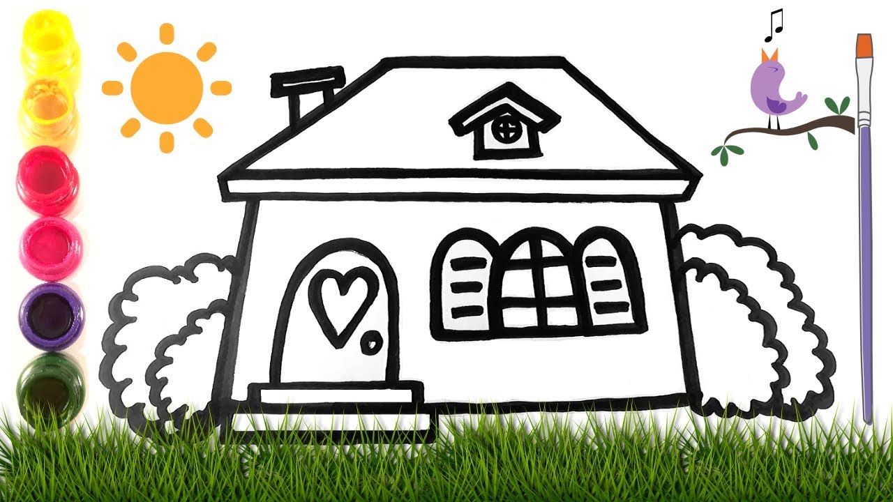 Drawing and Coloring a Colorful House for Kids - YouTube