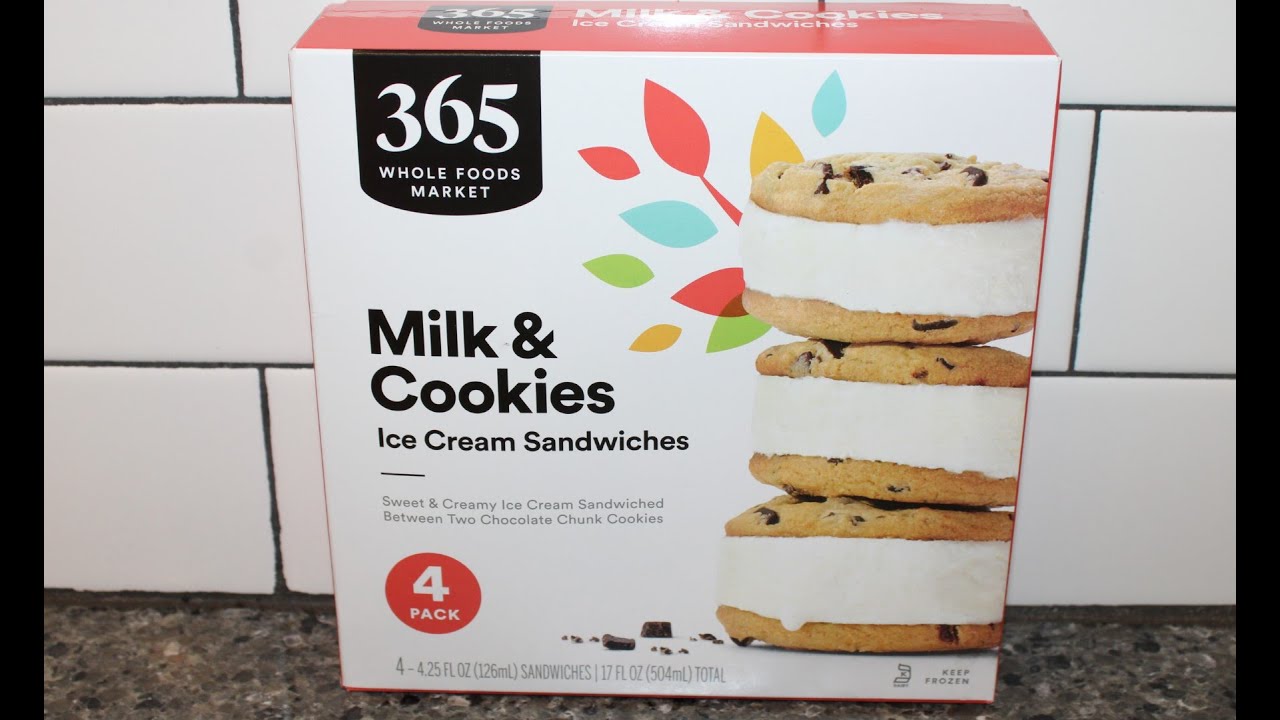 365 Whole Foods Market Milk & Cookies Ice Cream Sandwiches Review - YouTube