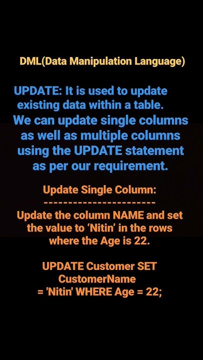Sql Dml Update Command Sql Sqlserver Technology Viral Youtubeshorts Shorts Youtube