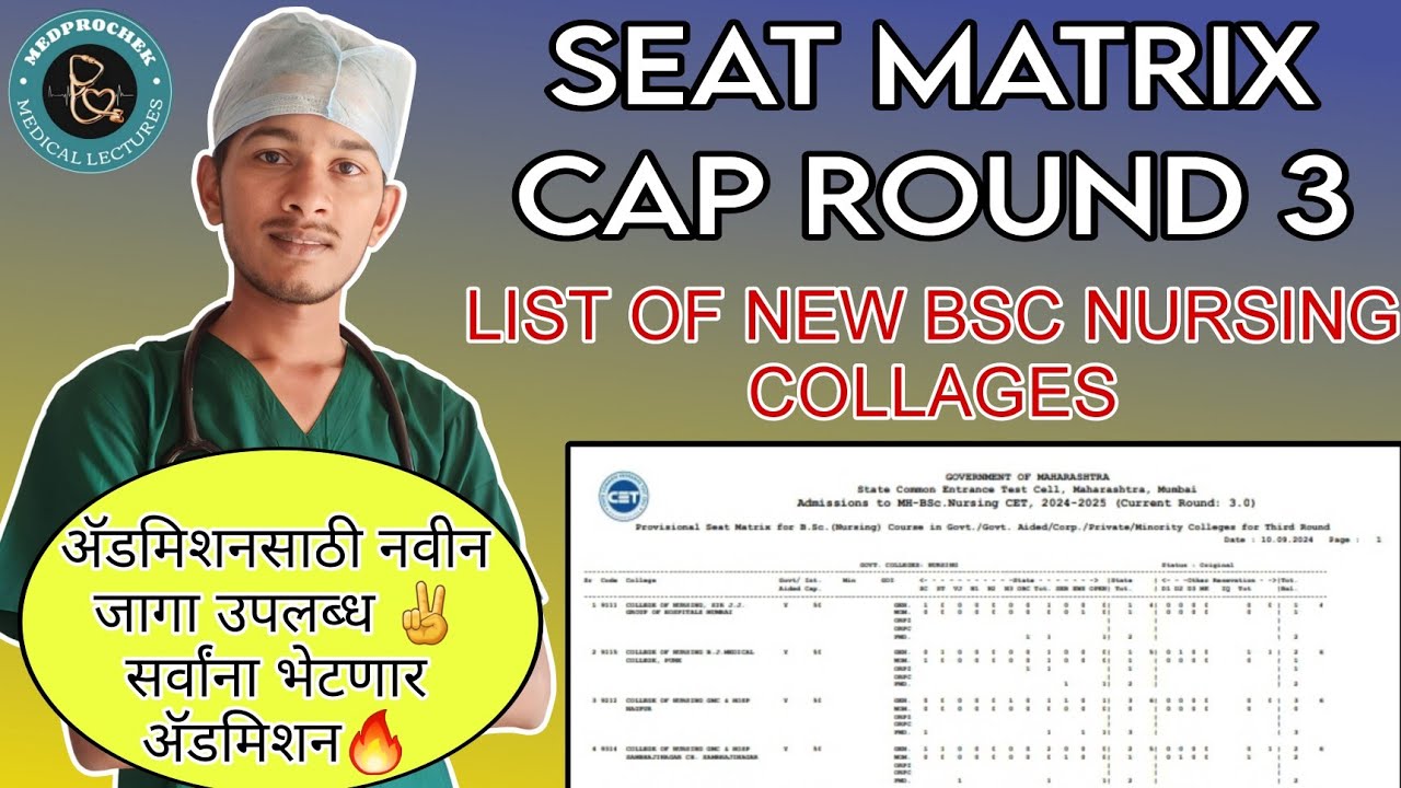 🔥SEAT MATRIX CAP ROUND 3 || NEW BSC NURSING COLLAGES LIST || BSC ...