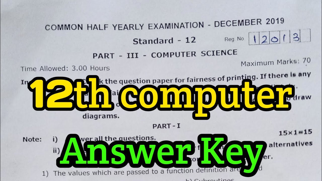 12th computer science half yearly exam answer key || 12th computer half ...