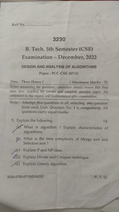 DAA 2022 BTECH 5TH SEM CSE PREVIOUS YEAR QUESTION PAPERS G-SCHEME #mdu ...