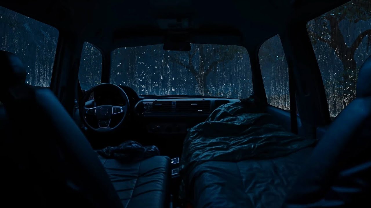 Good night, beautiful dreams with heavy rain on the roof of the car ...