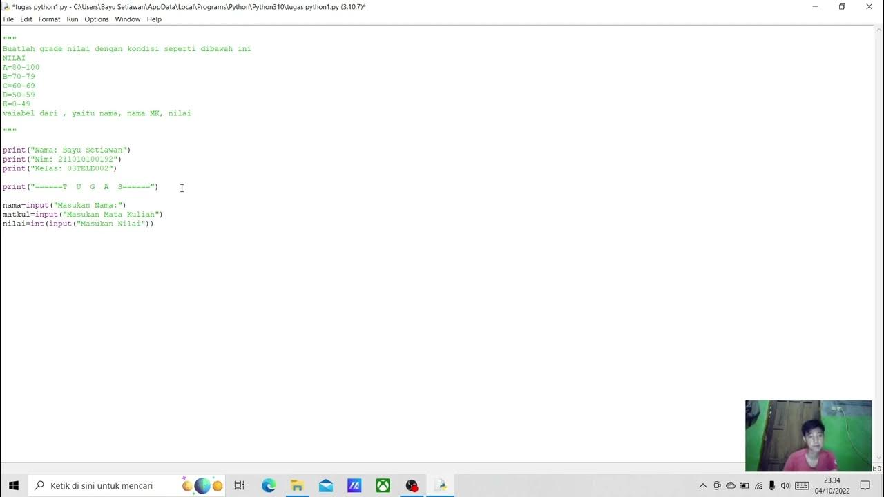 Belajar Python Membuat Grade Nilai - YouTube