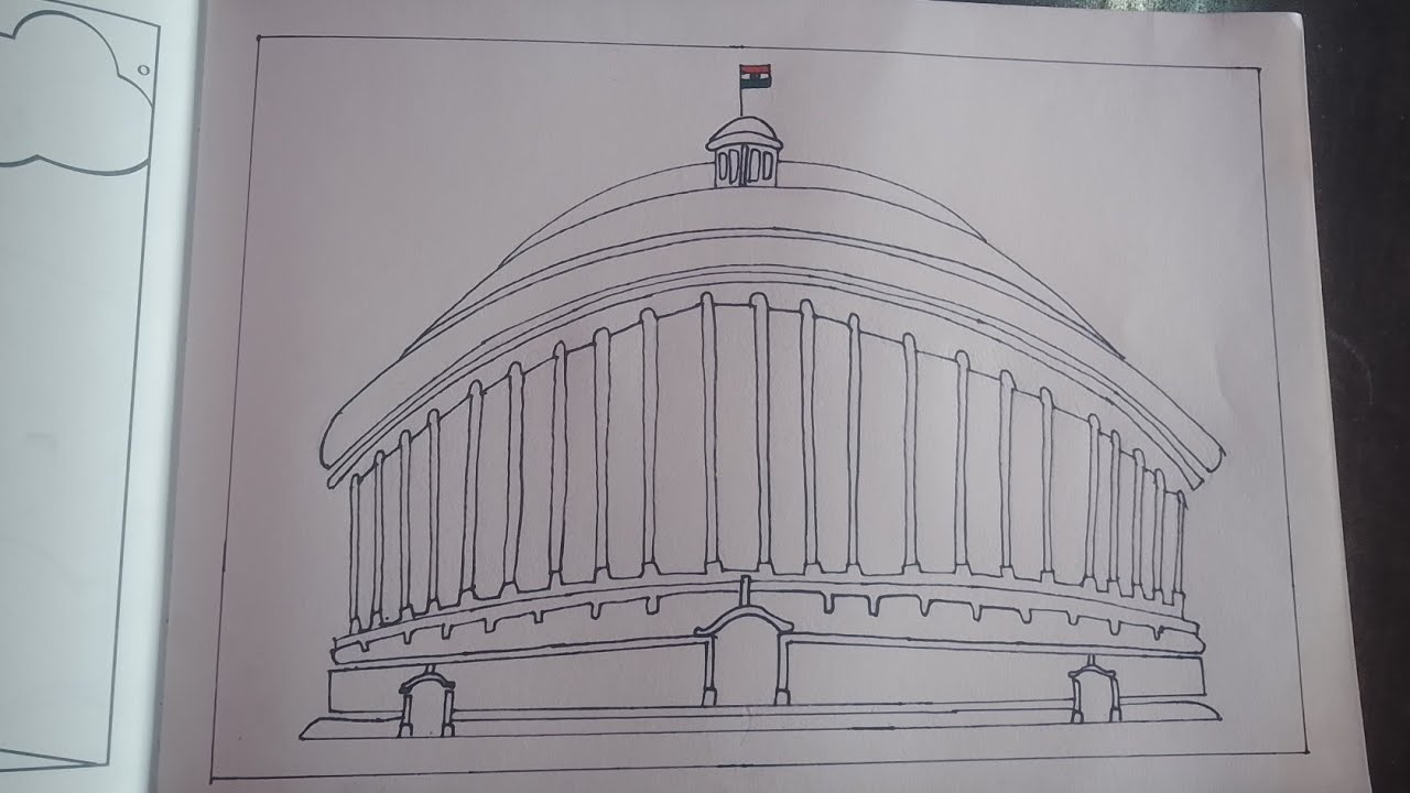 संसद भवन (parliament house drawing/राष्ट्रपति भवन step by step easy ...
