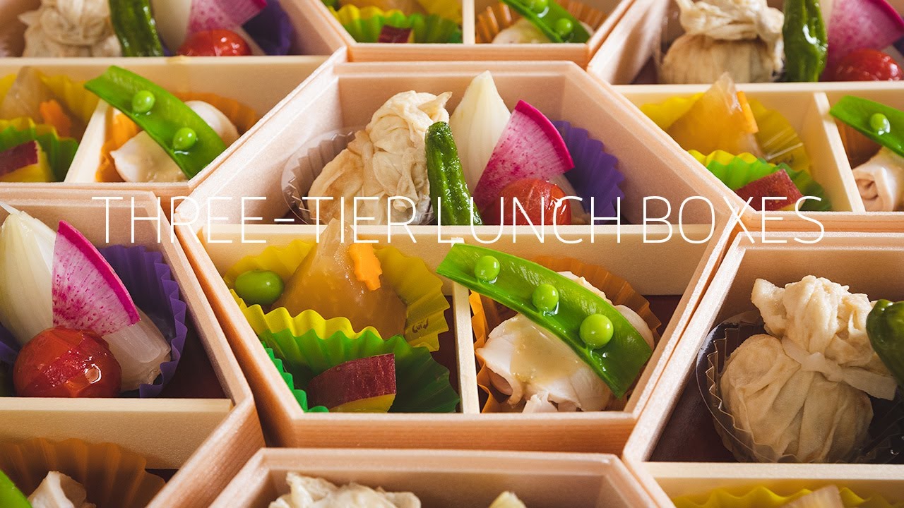 A lots of vegetables three-tier lunch boxes was ordered - YouTube