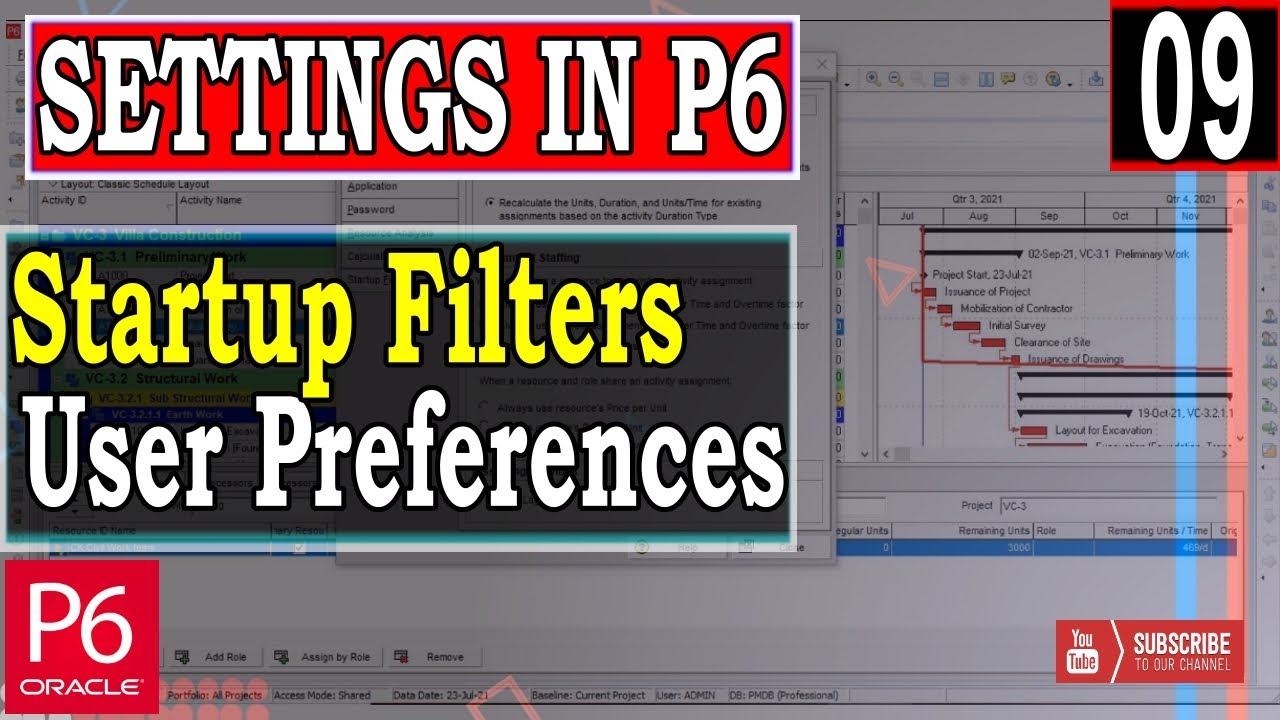 Startup filters in user preferences | settings in Primavera P6| Current ...