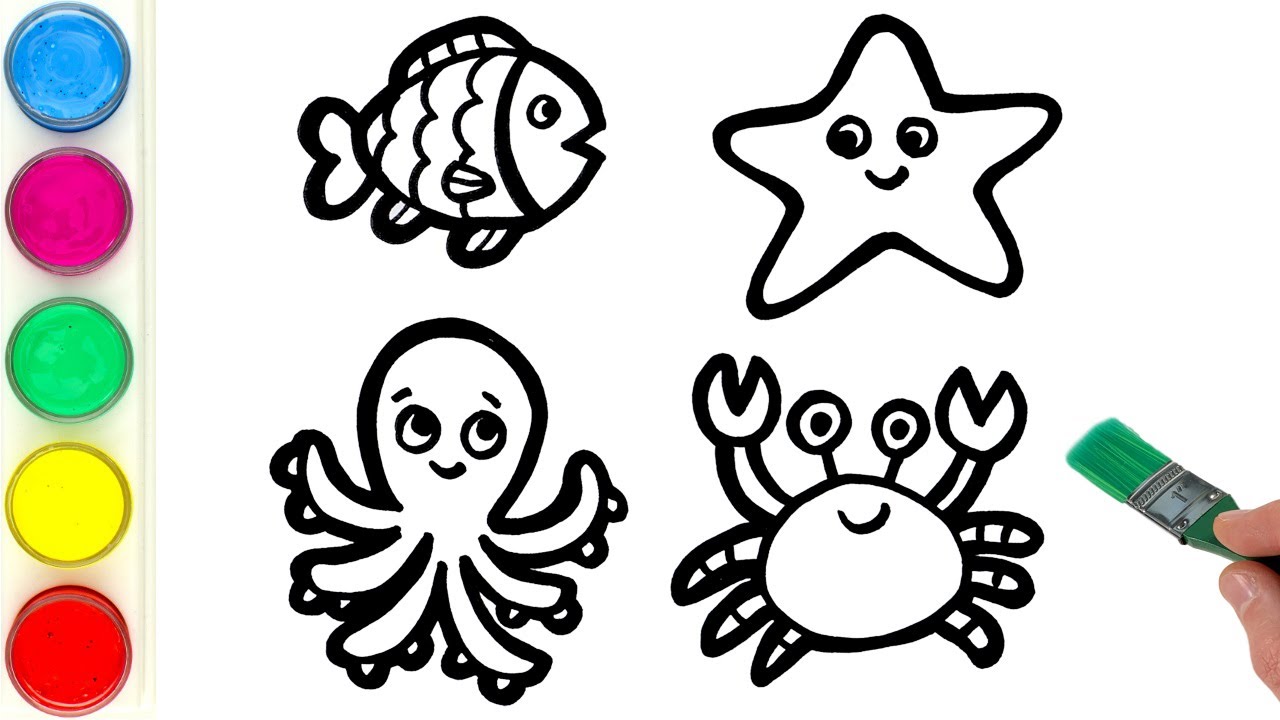 Underwater Creatures Drawing, Painting and Coloring for Kids, Toddlers ...