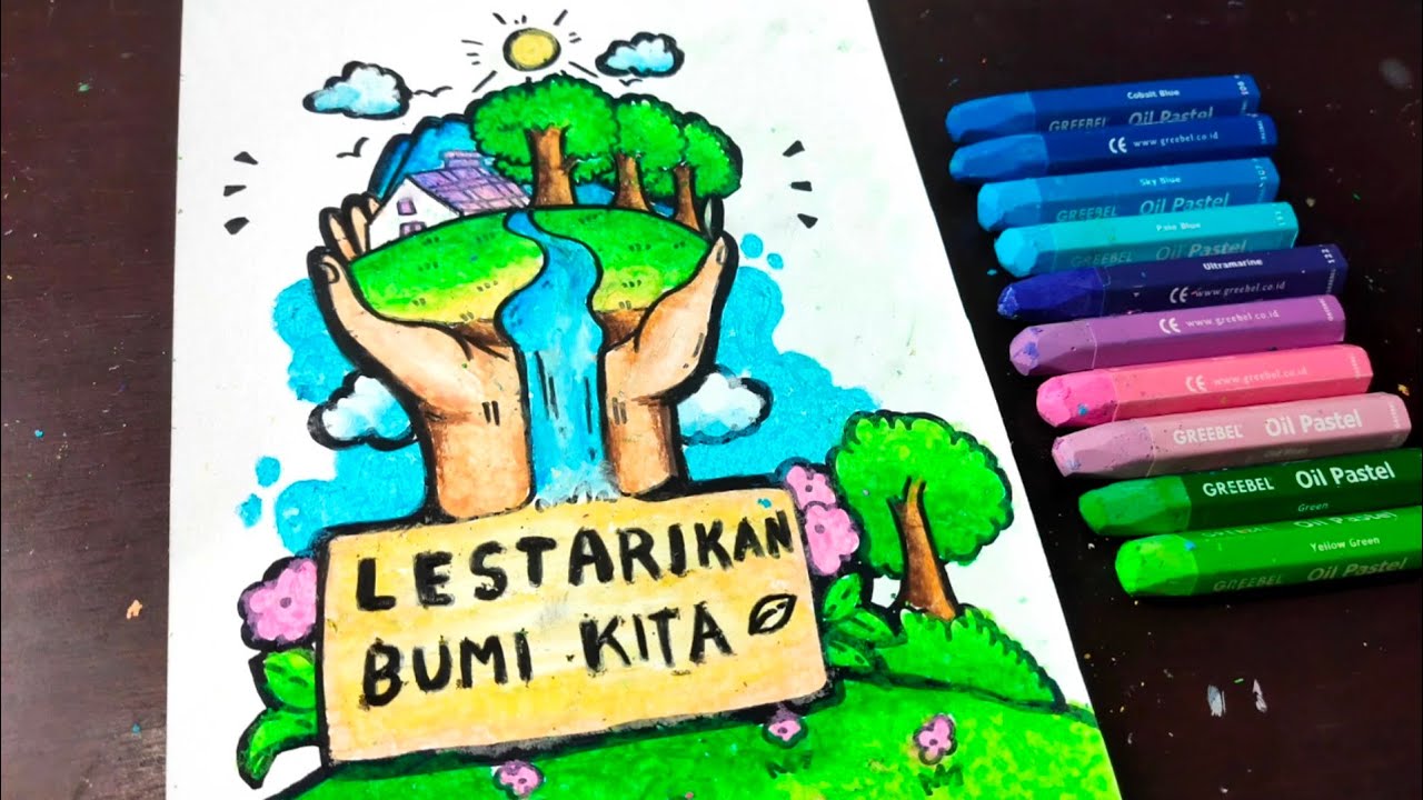 Cara menggambar poster lingkungan mudah 🌄 - YouTube