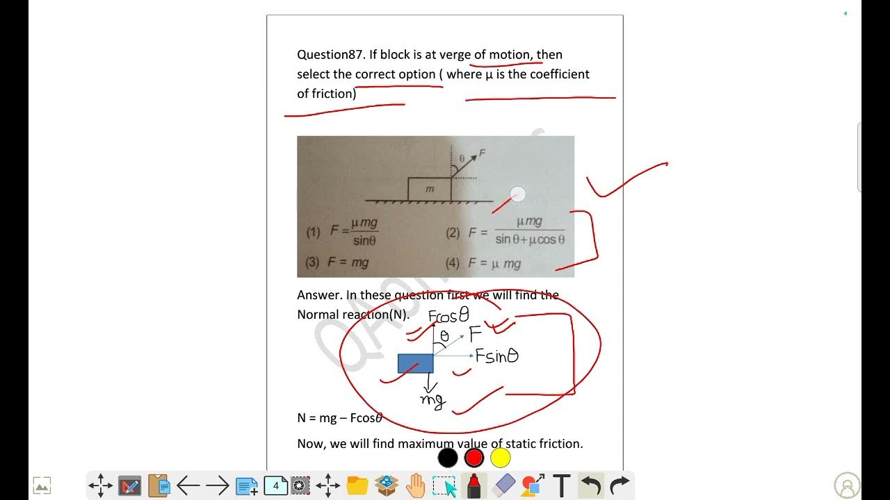 If block is at verge of motion, then select the correct option ( where µ is the coefficient of ...