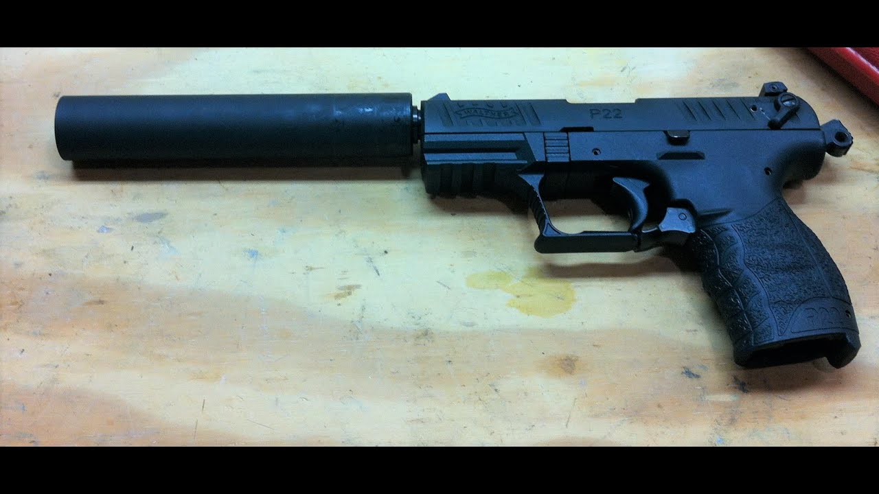 Walther P22 w/Threaded adapter w/ YHM SS Mite 22 suppressor silencer ...