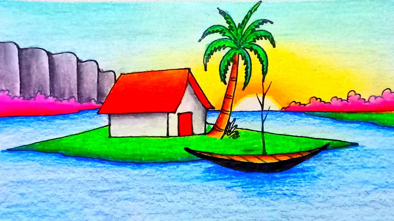 How to draw Easy drawing Beautiful scenery drawing | Cobi aka |drawing ...