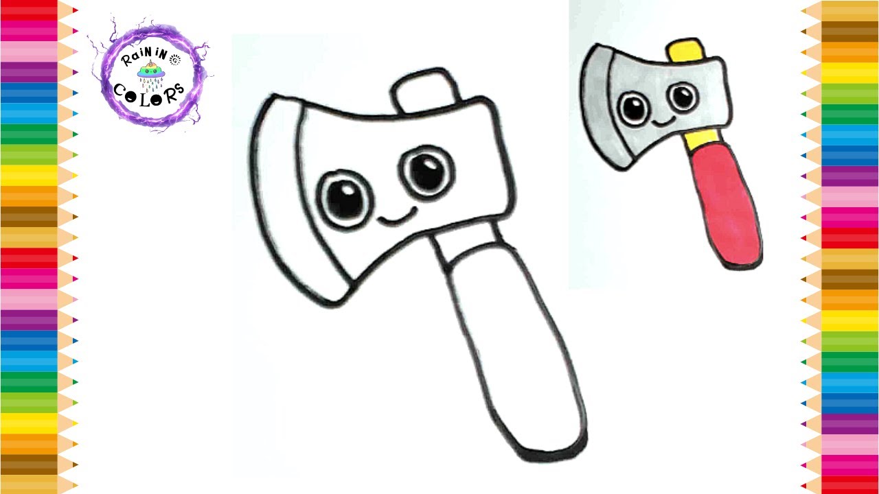 How To Draw An Axe Cute Easy Simple Drawing And Coloring For Kids #ax # ...