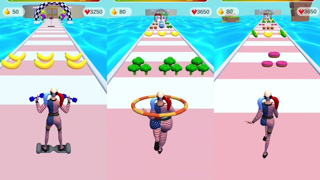 Fat 2 Fit body race challange🍔🍕🧁🍩🥒|Gameplay|Satisfying - YouTube