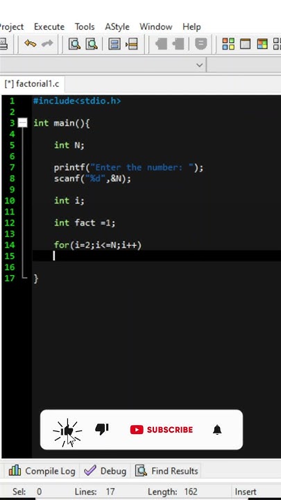 Factorial Program In C Using For Loop Detailed C Program For Beginners Shorts Coding 3538
