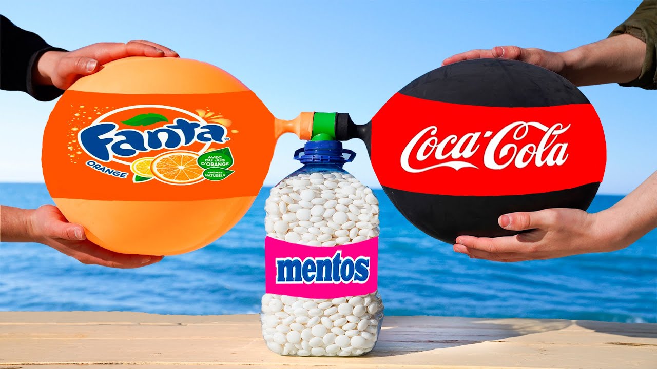 Experiment: the Balloon of Coca Cola & Fanta VS a Bottle of Mentos ...